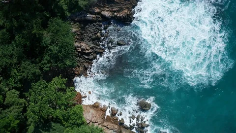 Aerial top view of ocean's beautiful wav... | Stock Video | Pond5