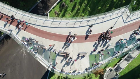 Aerial Top View of Pedestrian Glass Brid... | Stock Video | Pond5