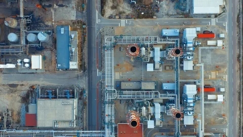 Aerial top view of petrochemical oil ref... | Stock Video | Pond5