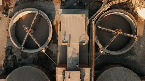 Aerial top view of round polls in wastew... | Stock Video | Pond5