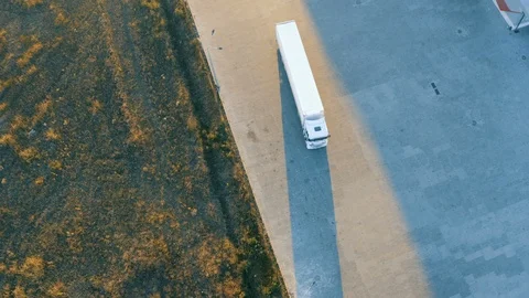 Aerial top view of the semi-trailer truc... | Stock Video | Pond5