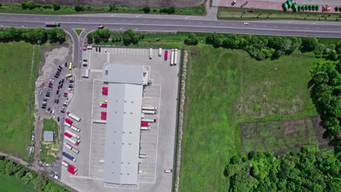 Aerial top view of a of semi-trailer tru... | Stock Video | Pond5