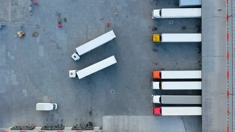 Aerial top view of a semi-trailers truck... | Stock Video | Pond5