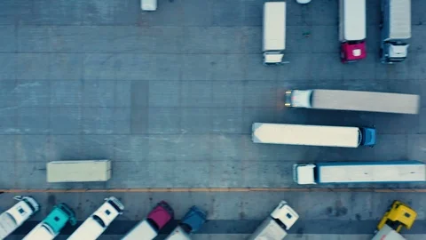 Aerial top view of a semi-truck with car... | Stock Video | Pond5
