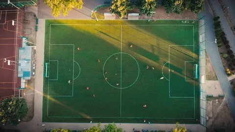 Aerial top View Of Soccer Players On The... | Stock Video | Pond5