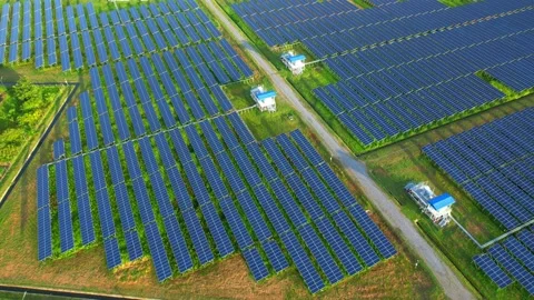 Aerial Top View of Solar Farm. 4k drone ... | Stock Video | Pond5