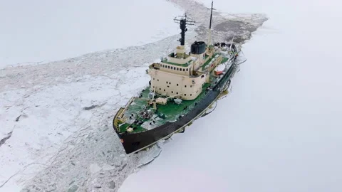 Aerial Top View Of A Stagnant Icebreaker... | Stock Video | Pond5