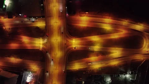 Aerial top view Traffic at night. Car in... | Stock Video | Pond5