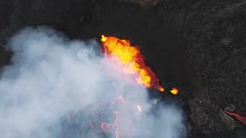 Aerial top view of the volcanic eruption... | Stock Video | Pond5