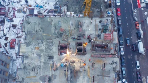 Aerial top view of welding works by cons... | Stock Video | Pond5
