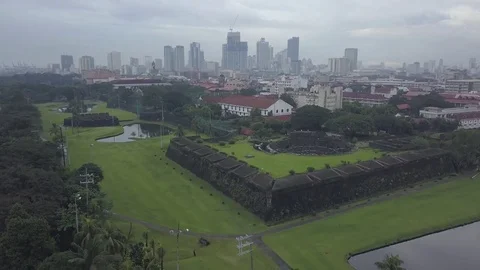 Aerial Towards walled city Intramuros,Ma... | Stock Video | Pond5