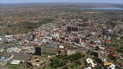Aerial of town buildings, Kimberley | Stock Video | Pond5