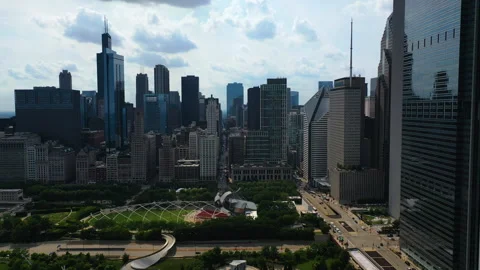 Aerial tracking shot of the Millennium p... | Stock Video | Pond5