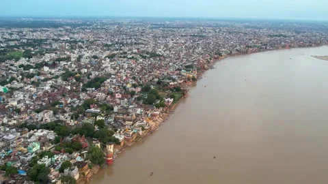 Aerial video 4k of Varanasi city with G... | Stock Video | Pond5