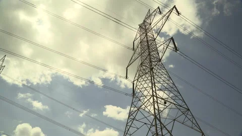 Aerial video of high power line towers w... | Stock Video | Pond5