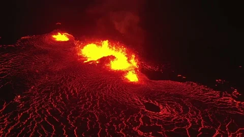 Aerial video of lava erupting and flowin... | Stock Video | Pond5
