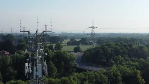 Aerial view 5G broadcasting tower antenn... | Stock Video | Pond5