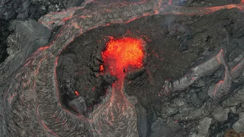Aerial view Above lava eruption volcano,... | Stock Video | Pond5