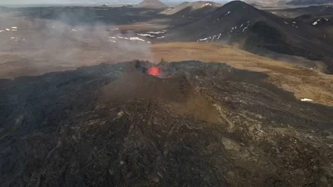 Aerial view Above lava eruption volcano,... | Stock Video | Pond5