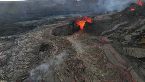 Aerial view Above lava eruption volcano,... | Stock Video | Pond5