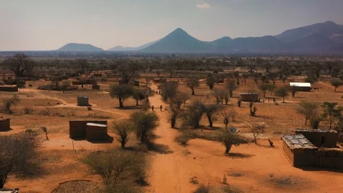 Aerial View Of African Village In Desert... | Stock Video | Pond5