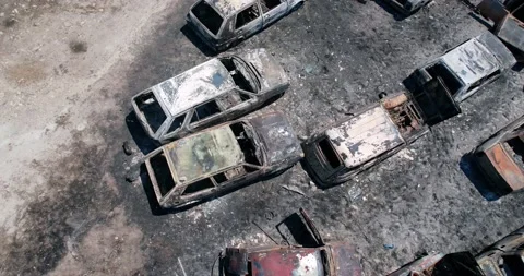 Aerial view of an aftermath of a big dis... | Stock Video | Pond5