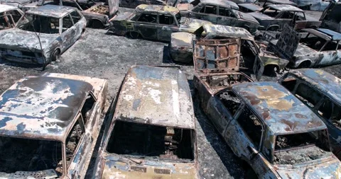 Aerial view of an aftermath of a big dis... | Stock Video | Pond5