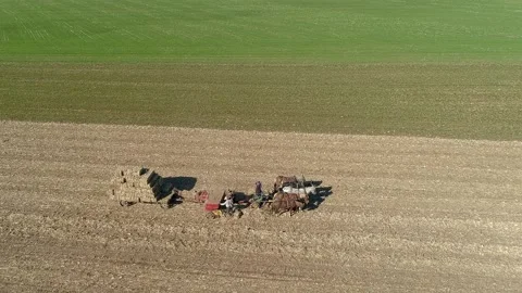 Aerial View of an Amish Man and Woman Ha... | Stock Video | Pond5