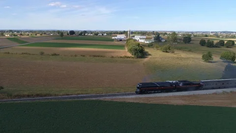 Aerial View of a Antique Steam Engine Pu... | Stock Video | Pond5
