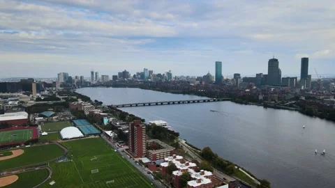 Aerial view around the Harvard Bridge on... | Stock Video | Pond5