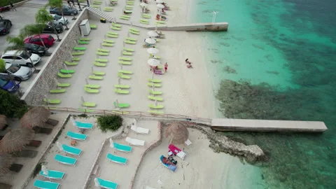 Aerial View Azure Beach with Empty Sun L... | Stock Video | Pond5