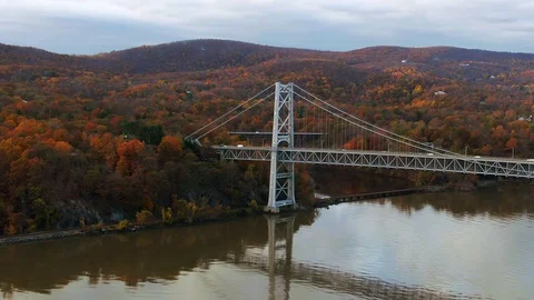 Aerial view Bear Mountain Bridge traffic... | Stock Video | Pond5