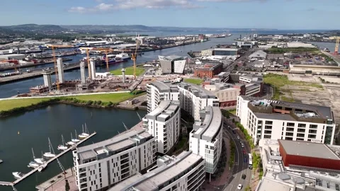 Aerial view of Belfast Harbour, a vital ... | Stock Video | Pond5