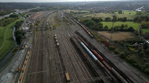 Aerial view of Bescot train freight depo... | Stock Video | Pond5