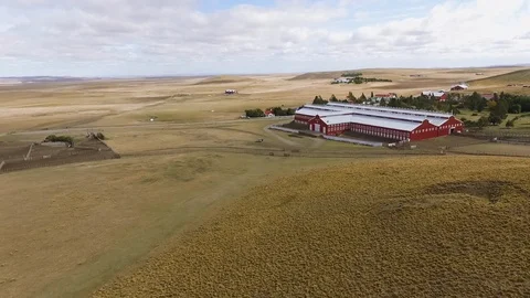 Aerial view of the big red farm barn | Stock Video | Pond5