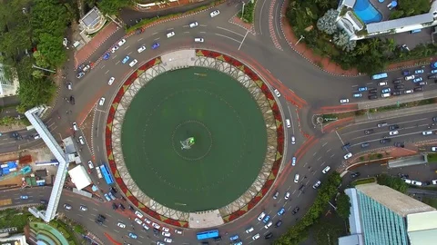 Aerial view of a big roundabout on an As... | Stock Video | Pond5