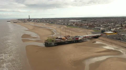 Aerial view of Blackpool beach with the ... | Stock Video | Pond5