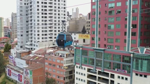 Aerial view of blue Cable car, mi telefe... | Stock Video | Pond5