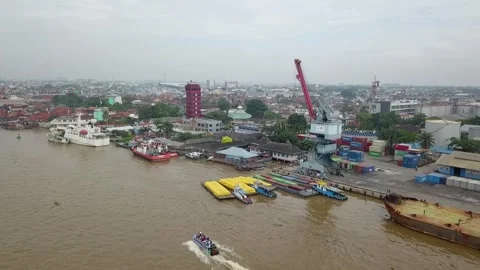 Aerial View of Boom Baru Palembang Port ... | Stock Video | Pond5