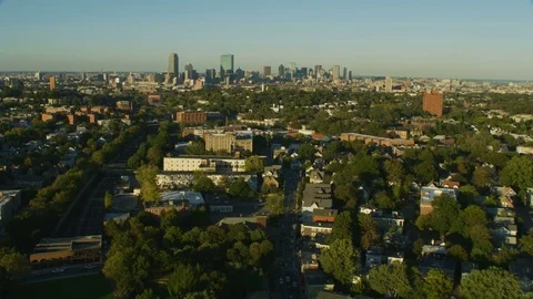 Aerial view Boston suburbs city skyscrap... | Stock Video | Pond5
