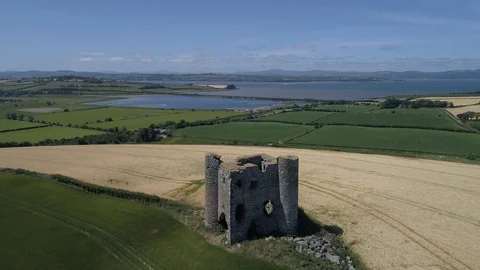 Aerial view of Burt castle with wheat mo... | Stock Video | Pond5
