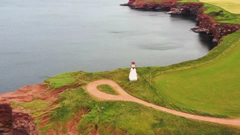 Aerial View of Cape Tryon Lighthouse, Pr... | Stock Video | Pond5