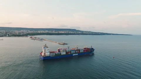 Aerial view of cargo ship turn, transpor... | Stock Video | Pond5