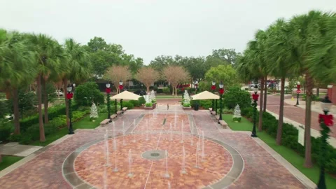 Aerial view of the charming splash pad a... | Stock Video | Pond5