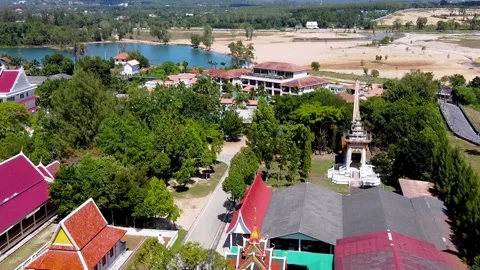 Aerial view of Choeng Thale Temple in Ph... | Stock Video | Pond5