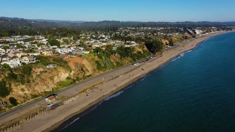 Aerial view circling the Aptos beach and... | Stock Video | Pond5