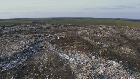 Aerial view on city garbage dump with | Stock Video | Pond5