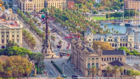 Aerial view of the Columbus statue point... | Stock Video | Pond5