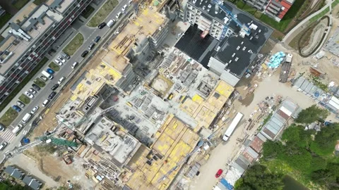Aerial view of construction site with cr... | Stock Video | Pond5