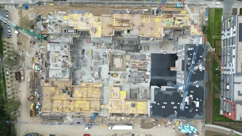 Aerial view of construction site with cr... | Stock Video | Pond5